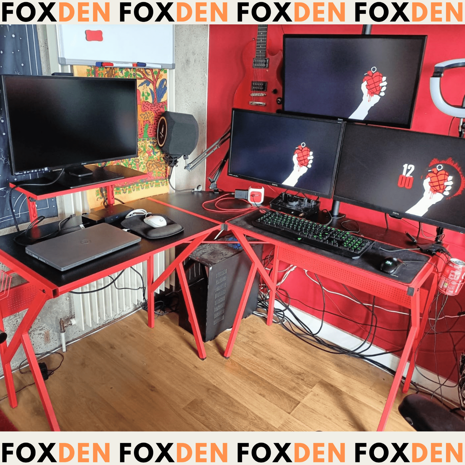 Large Corner Gaming Desk L-Shaped Computer Table Monitor Stand Red Wor